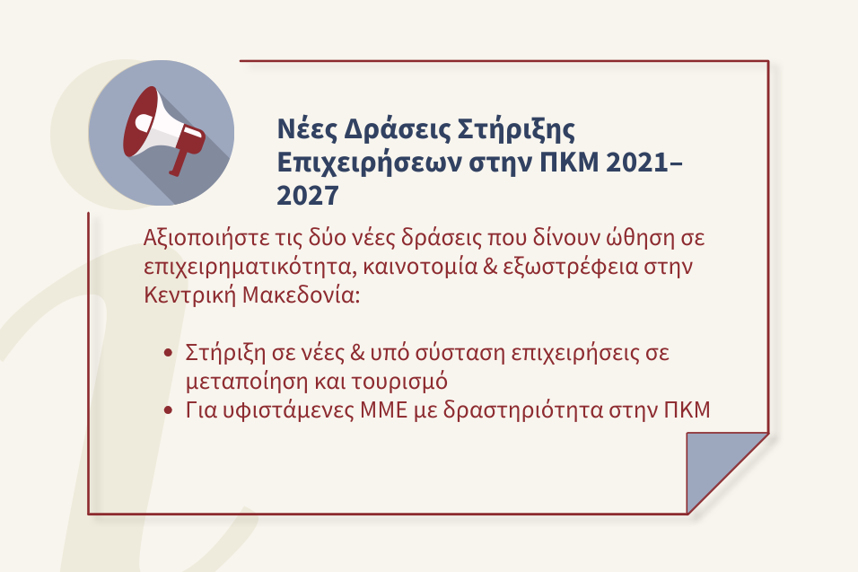 Νέες Δράσεις Στήριξης Επιχειρήσεων στην Κεντρική Μακεδονία 2021–2027